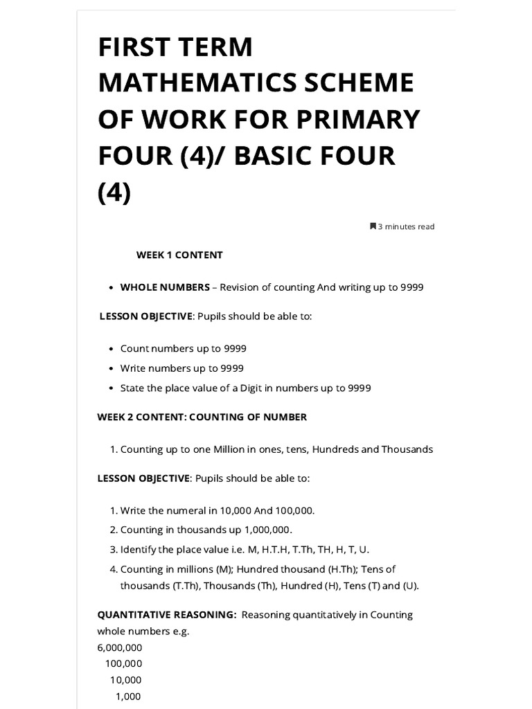 Primary Four Mathematics Scheme Overview | PDF | Numbers | Mathematics