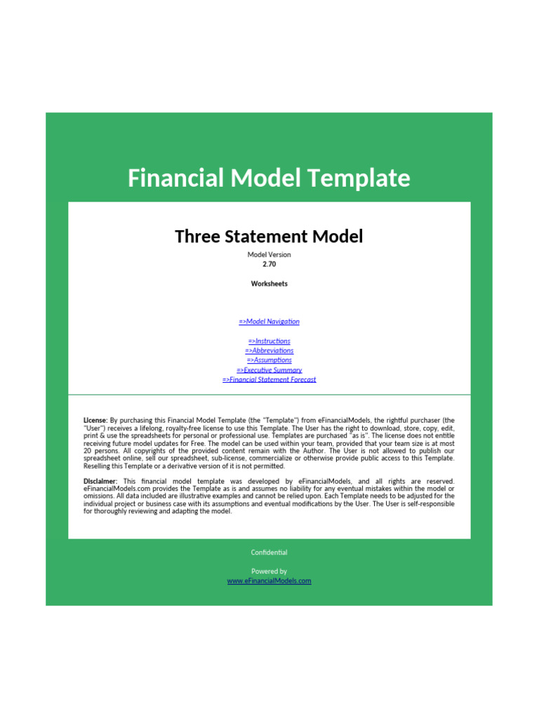 Three Statement Financial Model Template | PDF | Equity (Finance ...
