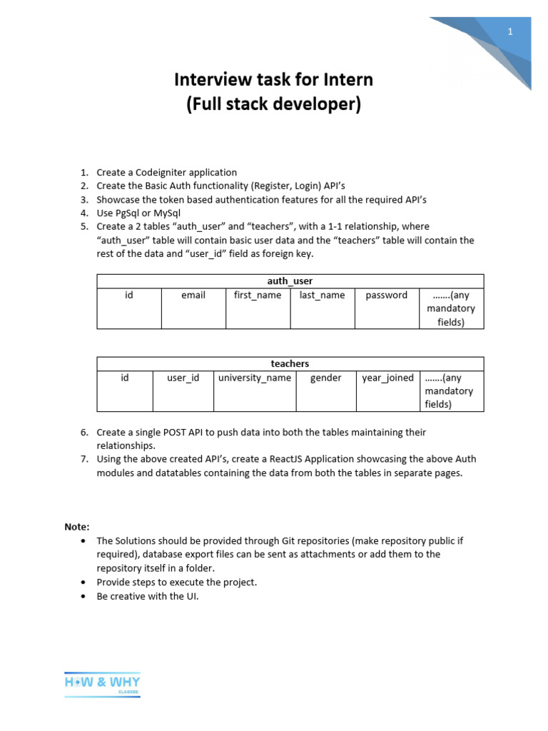 Interview Task For Fullstack Developer Intern - 1-1 | PDF