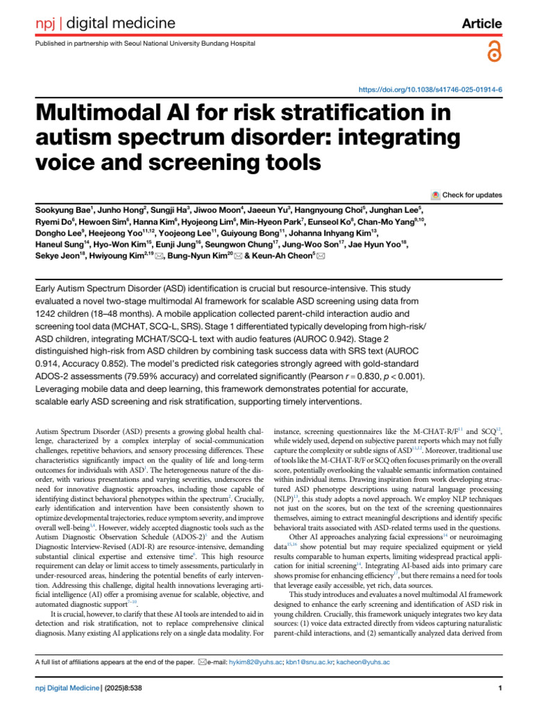 Multimodal AI for Autism Risk Assessment | PDF | Autism | Artificial ...
