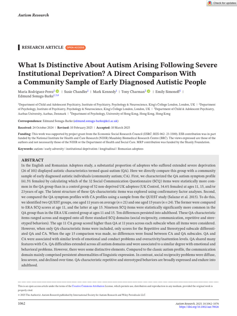 Distinctive Autism After Institutional Deprivation | PDF | Autism ...