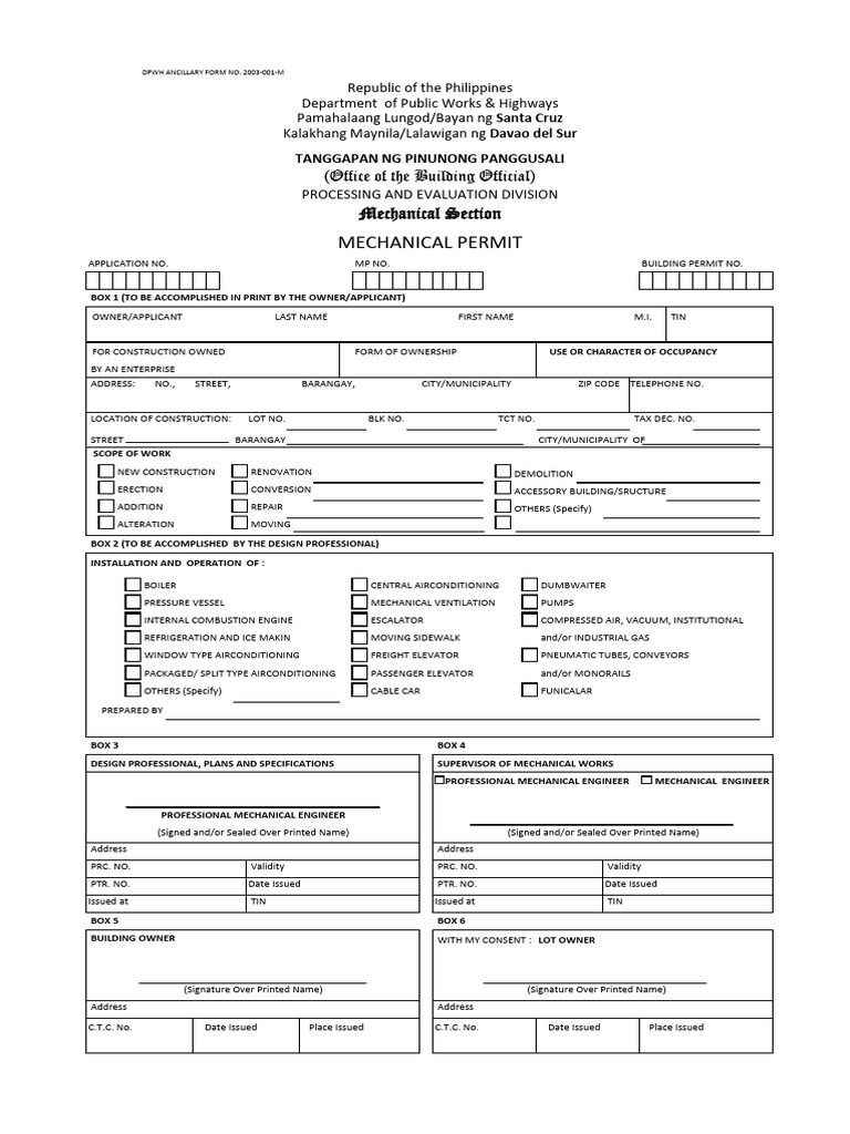 Mechanical Permit Application Form | PDF | Elevator | Gas Technologies