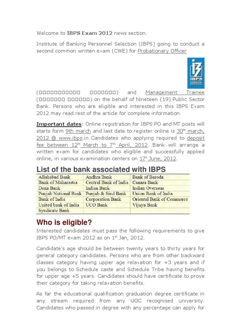 Welcome To IBPS Exam 2012 News Section | PDF | Test (Assessment ...
