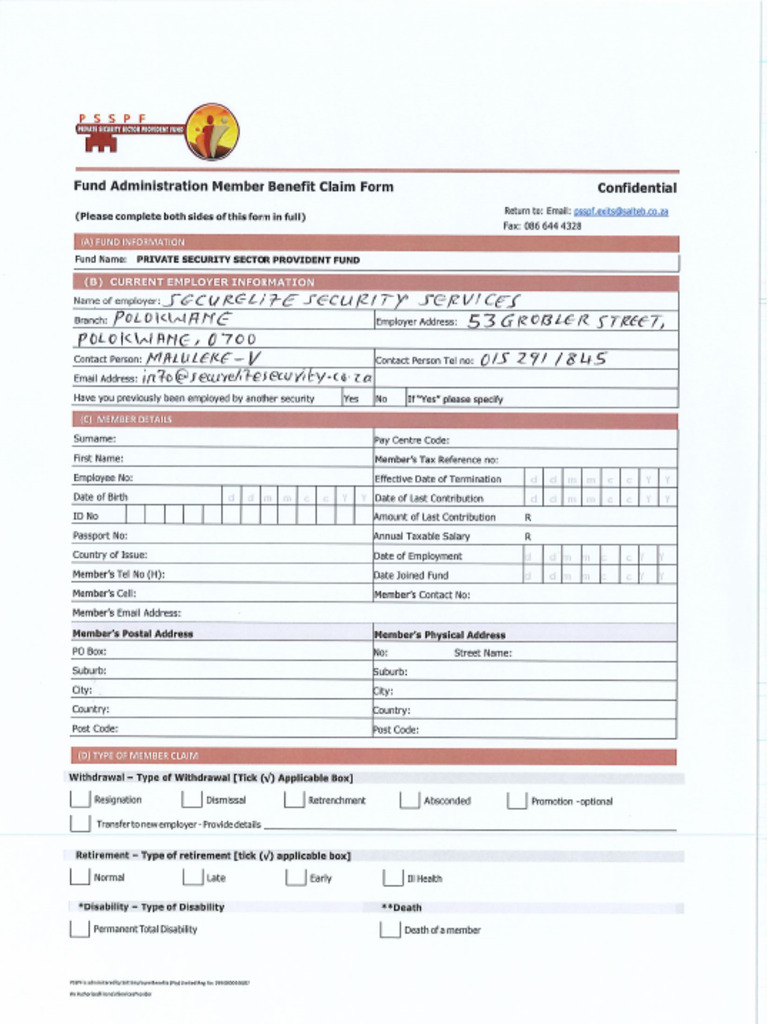 PSSPF Claim Form For 2025 | PDF
