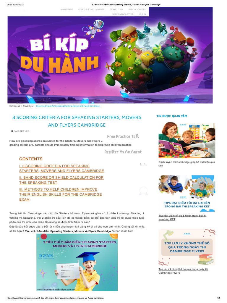 3 Tiêu Chí Chấm Điểm Speaking Starters, Movers Và Flyers Cambridge | PDF | Accent ...