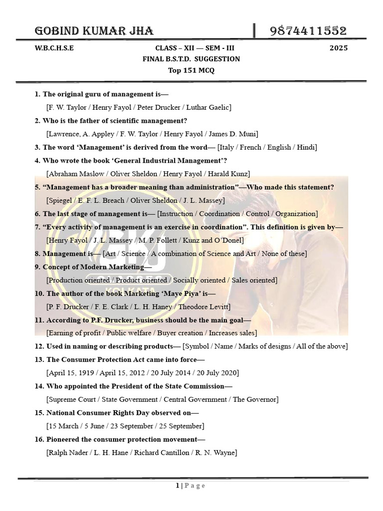 Class XII BSTD MCQs for 2025 Exam | PDF | Marketing | Argument