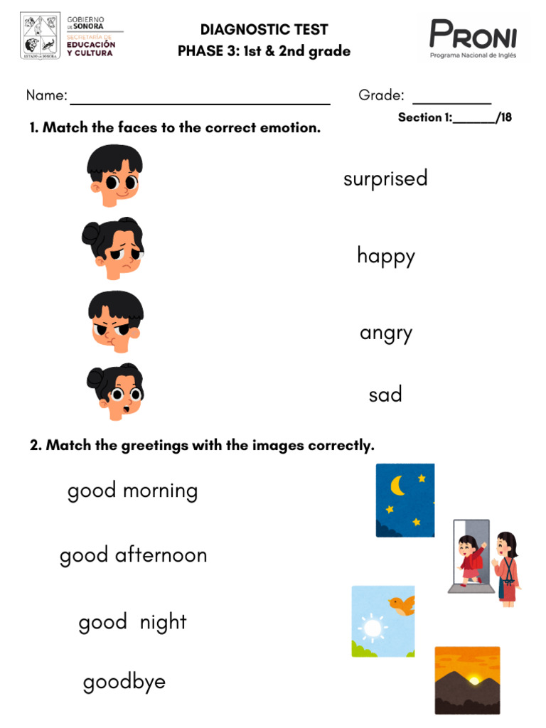 1st & 2nd Grade Diagnostic Test | PDF