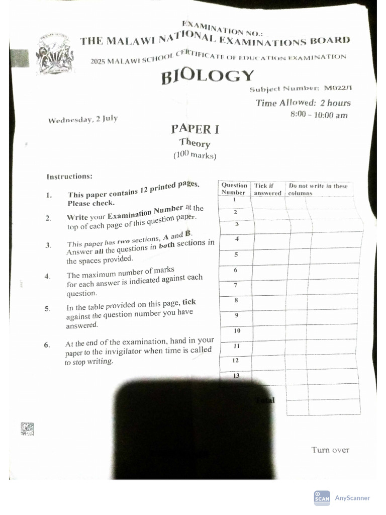 2025 Maneb Biology Paper Theory | PDF