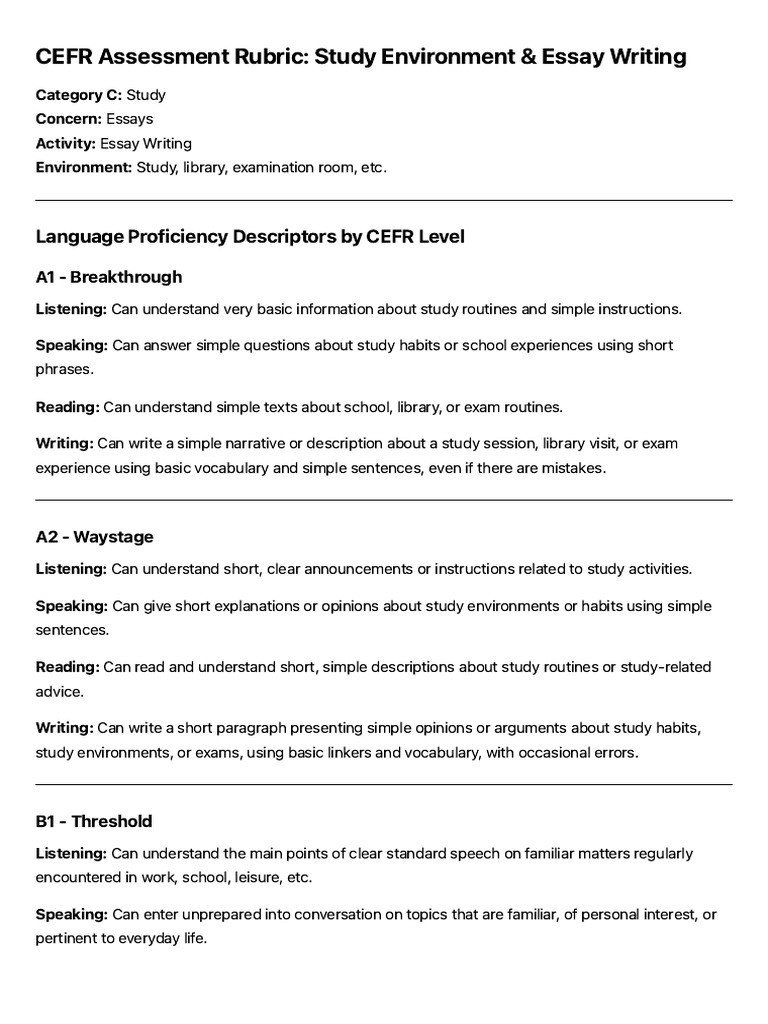 CEFR Essay Writing Assessment Guide | PDF | Vocabulary | Essays