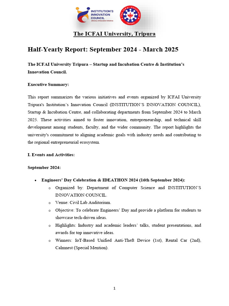 IIC Half Yearly Activity Report For The Academic Yea 2024-25 | PDF ...
