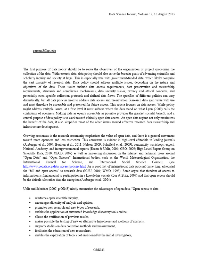 Open Data Policy for Research Integrity | PDF | Science | Data