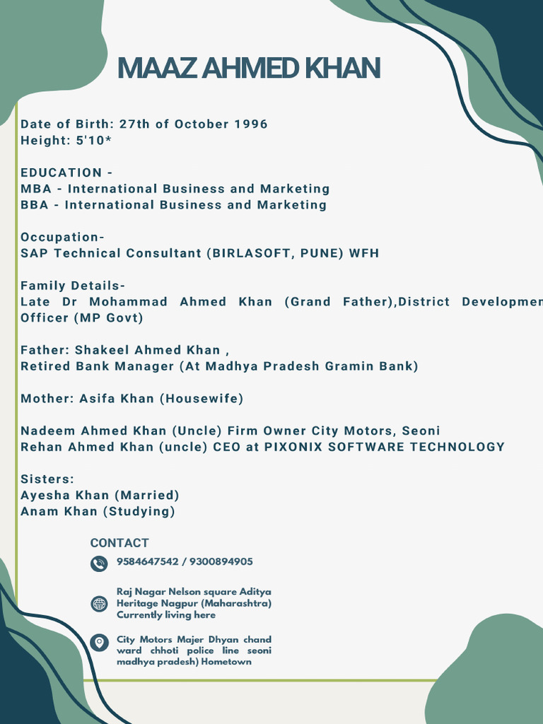 Maaz Ahmed Khan Bio Data | PDF