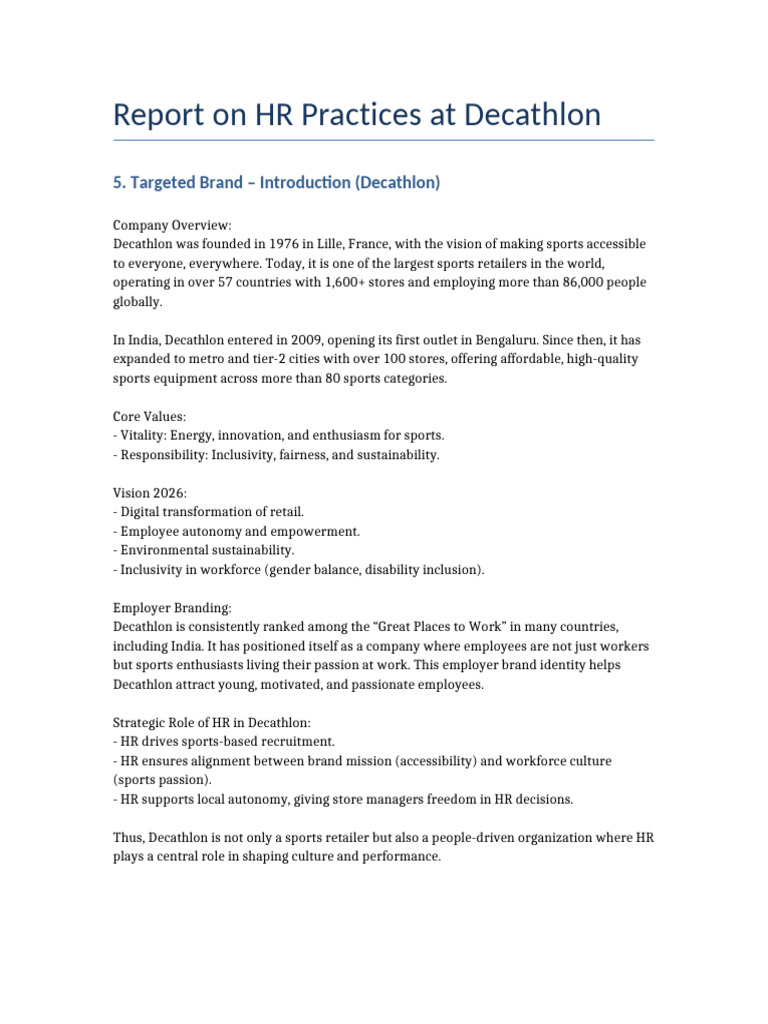 Decathlon's HR Practices and Culture | PDF | Recruitment | Employment