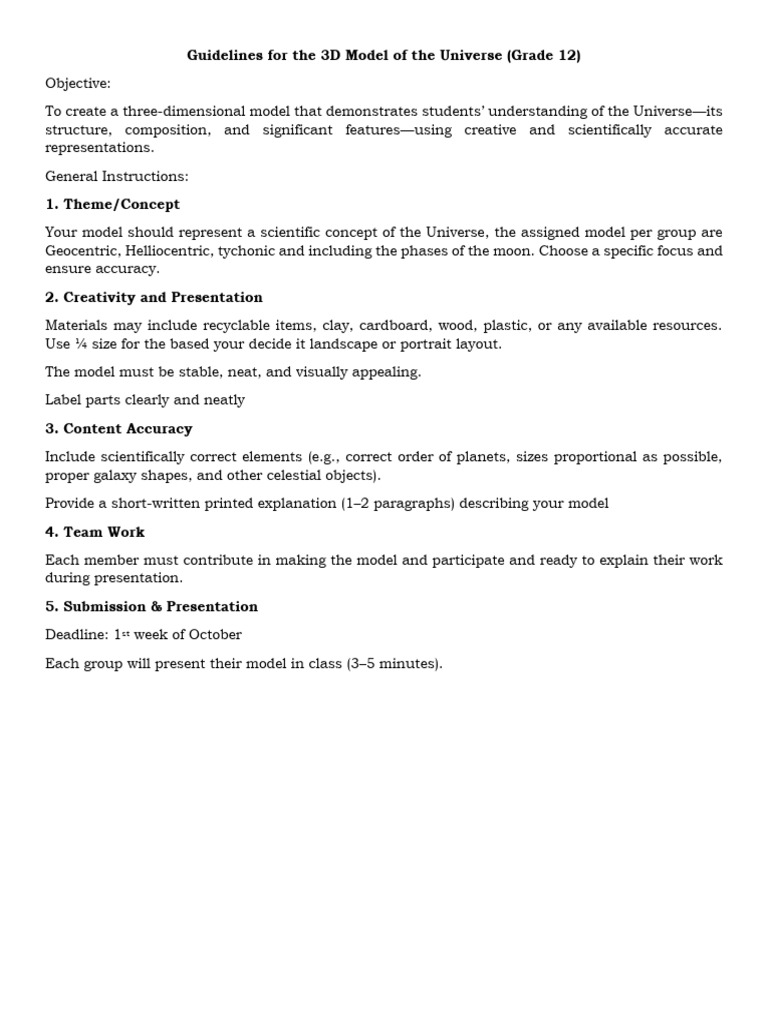 Rubric for 3D Universe Models | PDF | Creativity | Accuracy And Precision