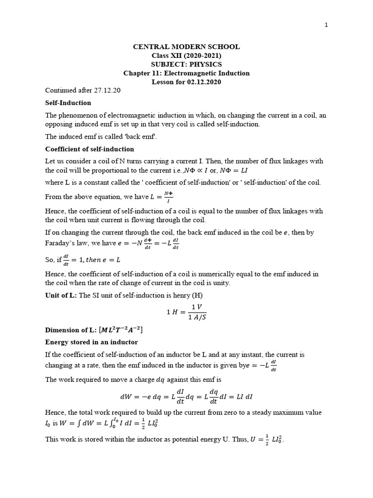 Self-Induction and Mutual Induction in Physics | PDF | Inductor ...
