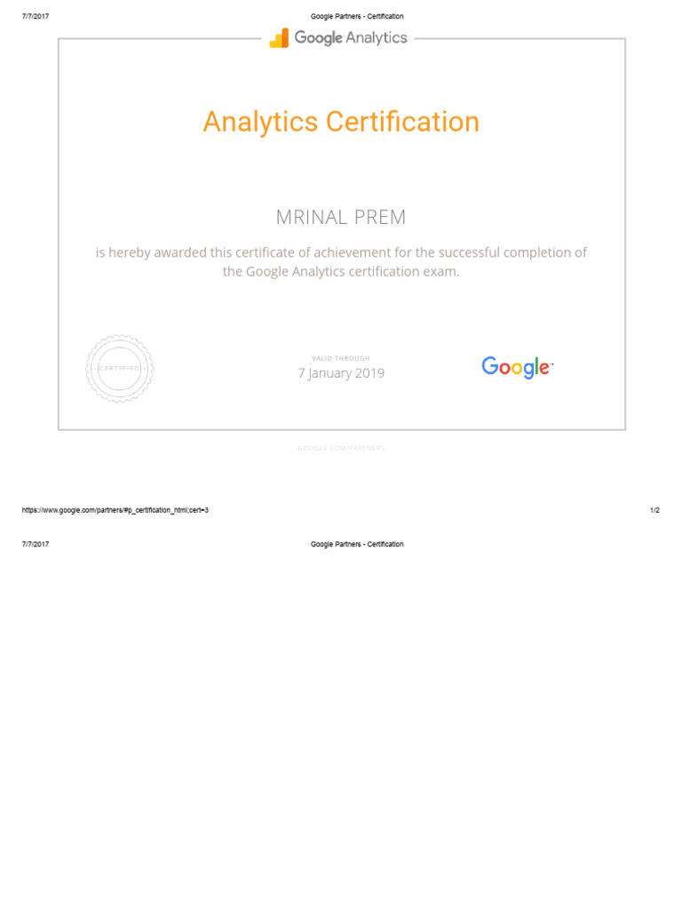 Google Analytics Certification Award | PDF