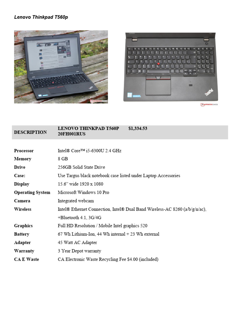 Lenovo Thinkpad T560P | PDF