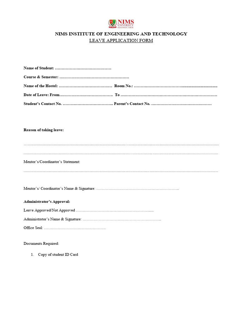 Leave Application Form | PDF