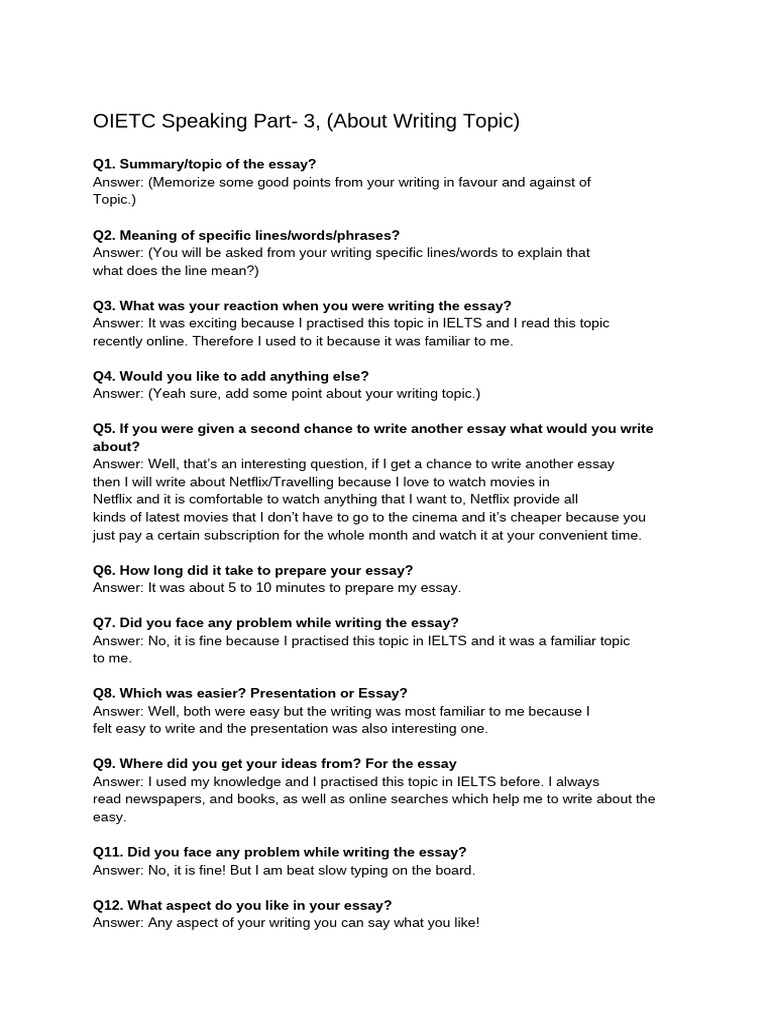 OIETC Speaking Part - 3, (About Writing Topic) | PDF