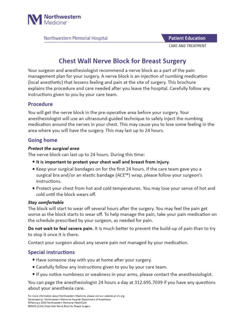 Northwestern Medicine Chest Wall Nerve Block For Breast Surgery | PDF ...