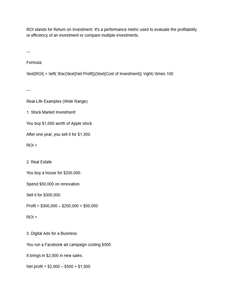 ROI Stands For Return On Investme | PDF | Return On Investment | Sales