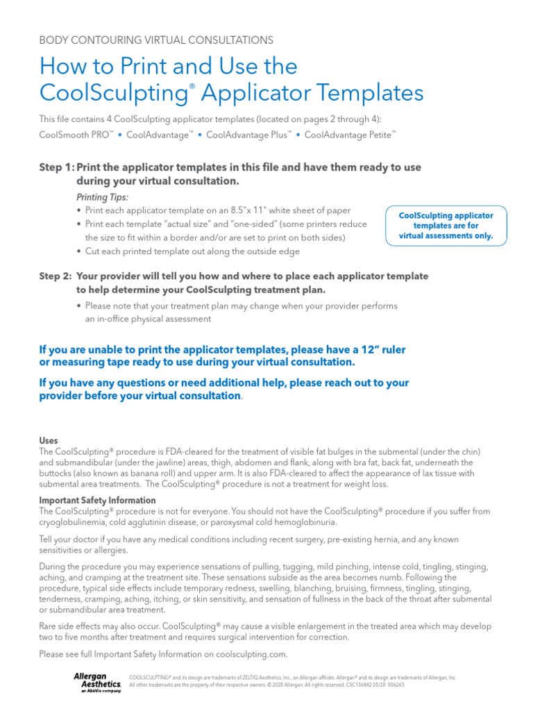 CoolSculpting® Applicator Templates Guide | PDF | Clinical Medicine ...