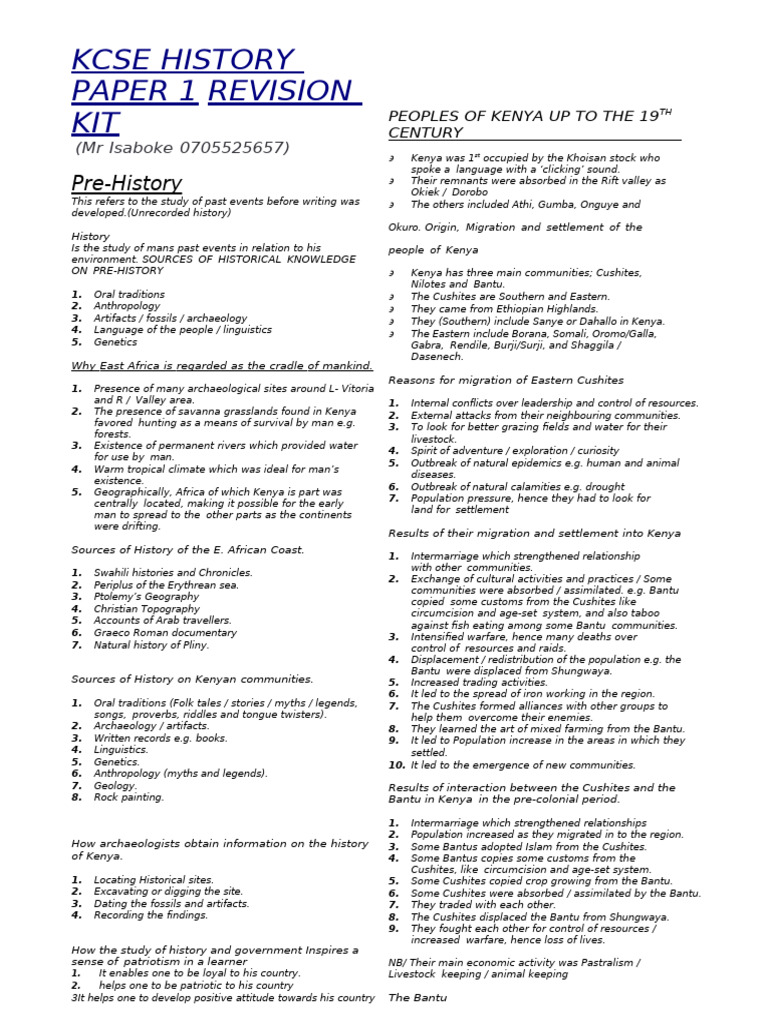 KCSE History Paper 1 Revision Guide | PDF | Kenya | East Africa