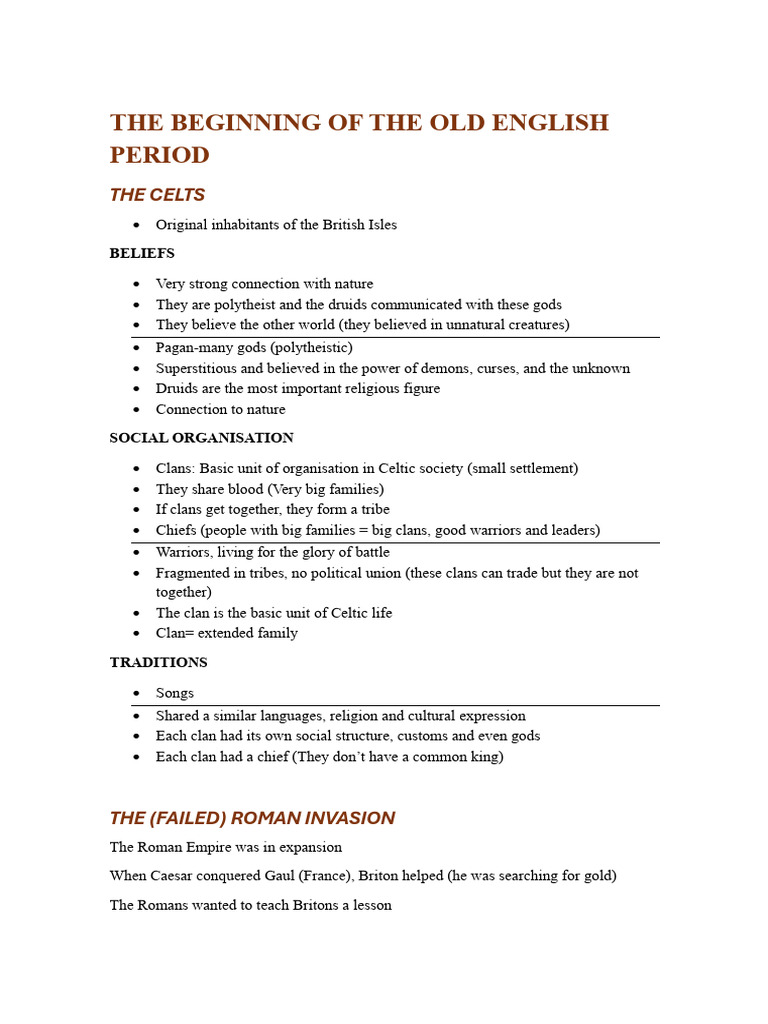Old English Period: Celts to Anglo-Saxons | PDF | Roman Britain | Celts