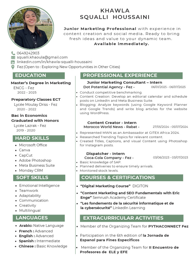 CVKhawla SQUALLIHOUSSAINI | PDF | World Wide Web | Internet & Web