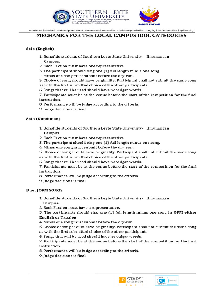 MECHANICS 2025 Local Campus Idol | PDF | Dances | Performing Arts