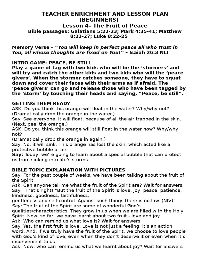 Lesson Plan: The Fruit of Peace | PDF | Fruit Of The Holy Spirit | Jesus