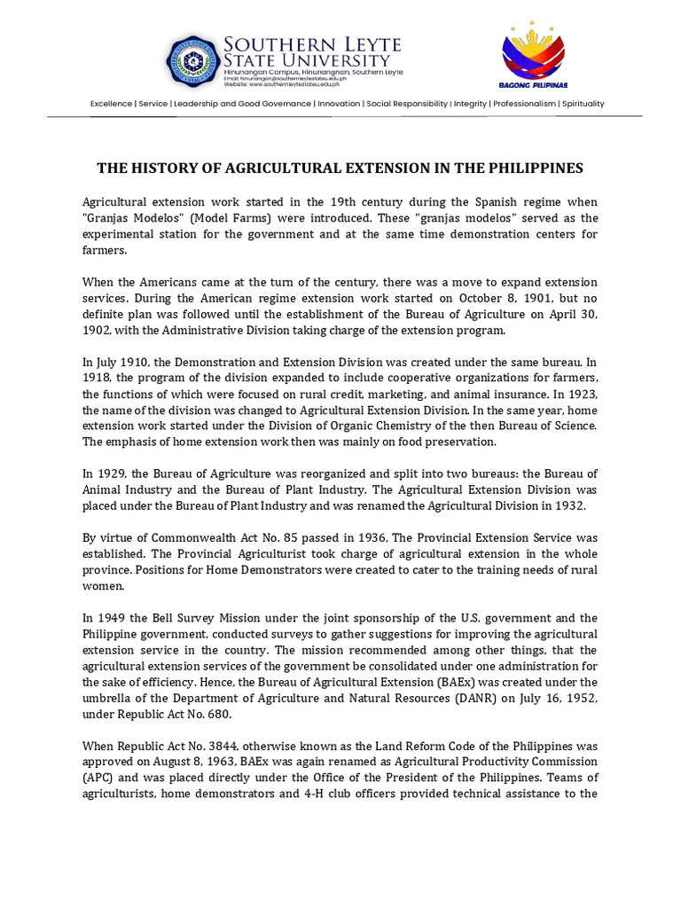 History of Agricultural Extension in the Philippines | PDF ...