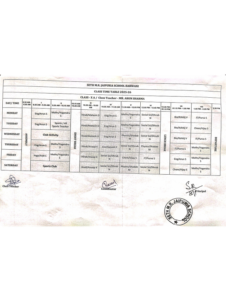 X Alpha Time Table (2025 26) | PDF