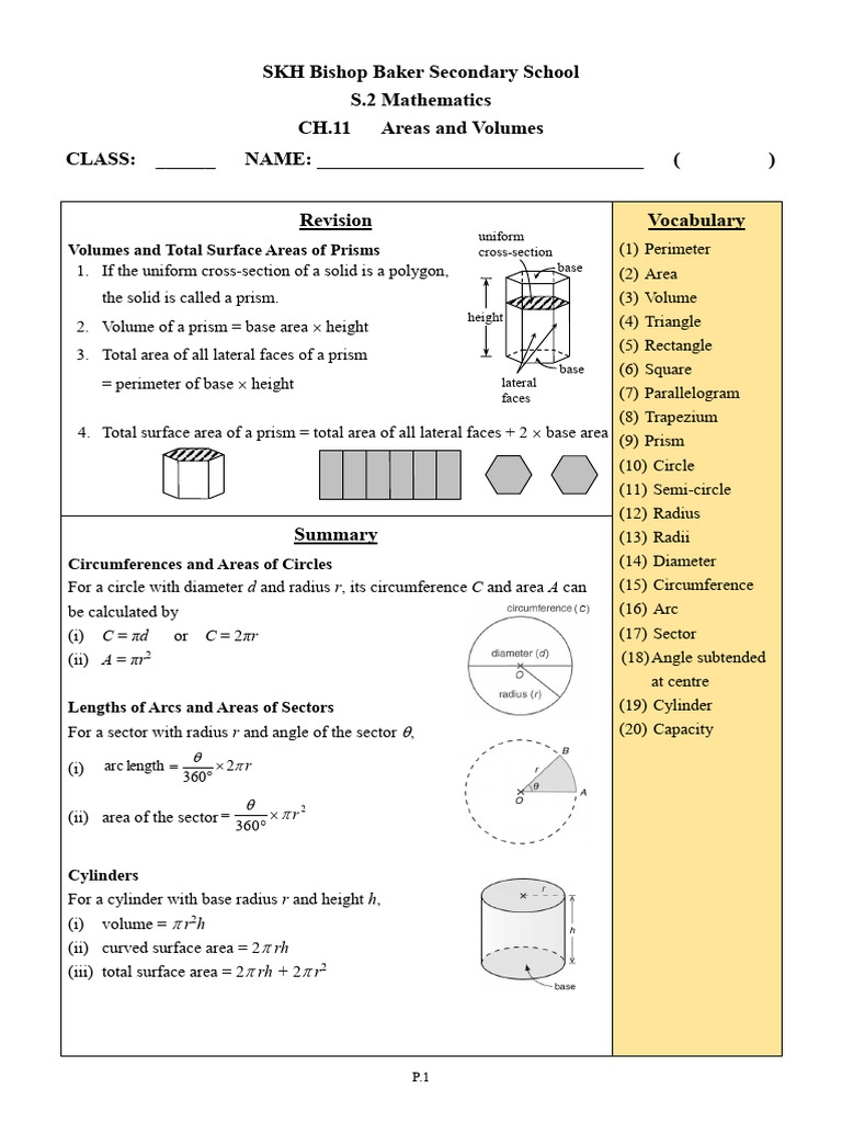 Areas and Volumes (II) - Note | PDF | Area | Geometric Shapes
