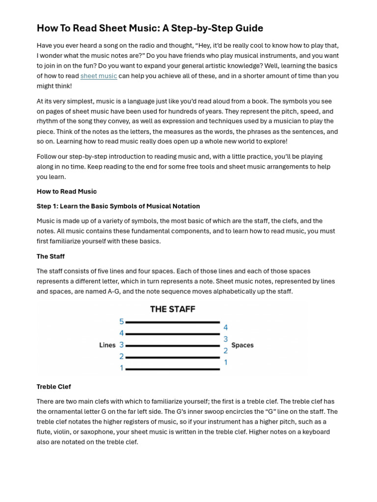 Reading Sheet Music Basics | PDF | Tempo | Clef