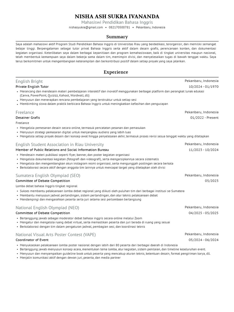 Nisha as Hsu Krai Van and a Resume | PDF