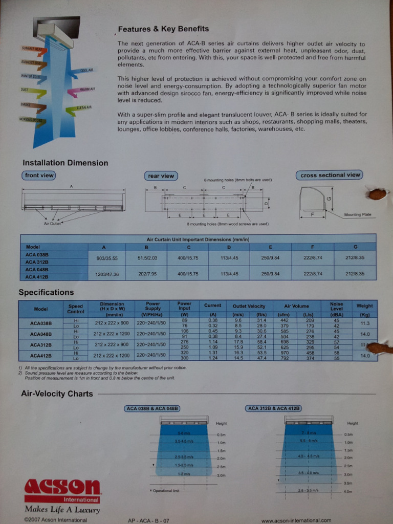 Air Curtain Data Sheet | PDF