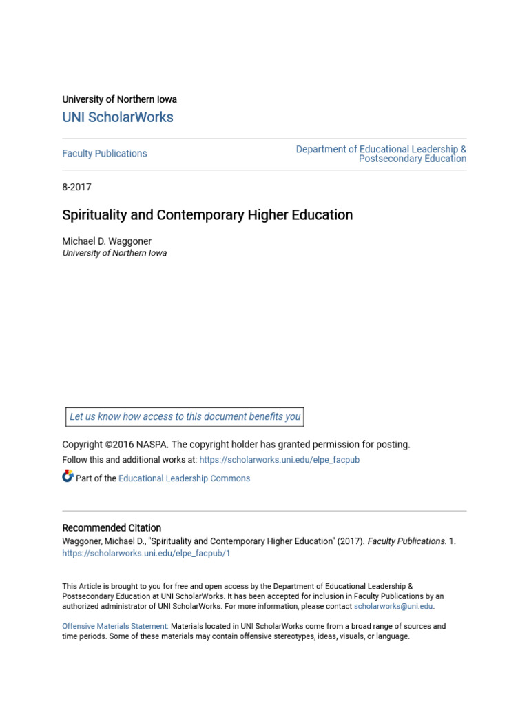Spirituality in Higher Education Today | PDF | Spirituality | Irreligion