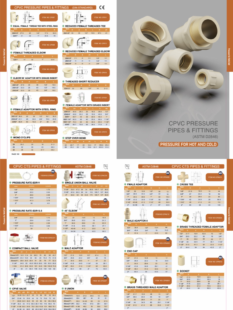 CPVC Pressure Pipes & Fittings (Astm d2846) Hot&Cold | PDF