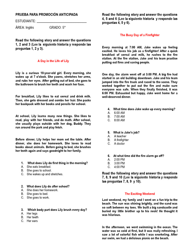 English Reading Comprehension Test | PDF