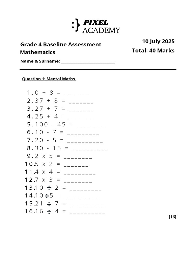 Grade 4 Math Baseline Assessment | PDF | Chess Openings | Chess Theory