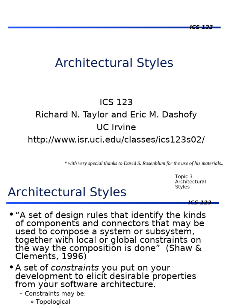 Ics123 03 Architectural Styles | PDF | Computer Network | Client–Server Model