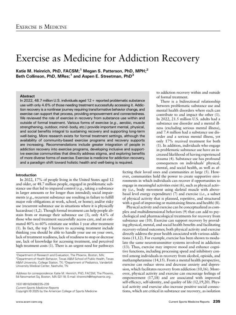 Exercise's Role in Addiction Recovery | PDF | Substance Abuse | Mental ...