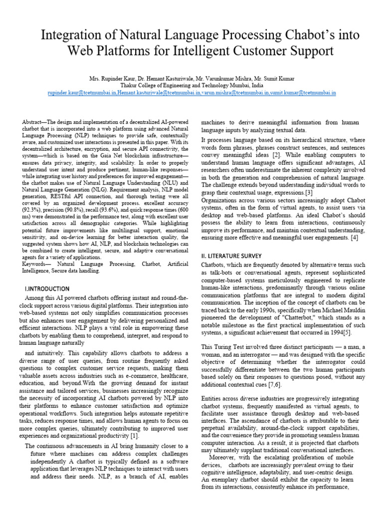 Chatbot Integration in Web Project Using NLP Updated (1) | PDF | Artificial Intelligence ...