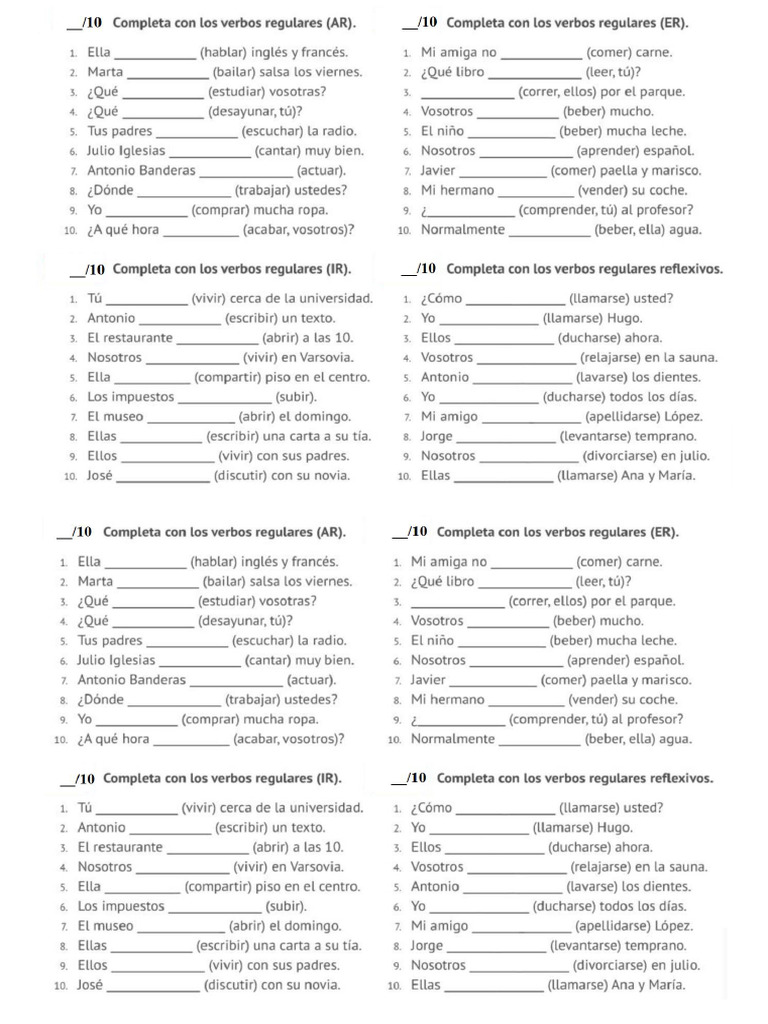 Mini Test Verbos Regulares | PDF