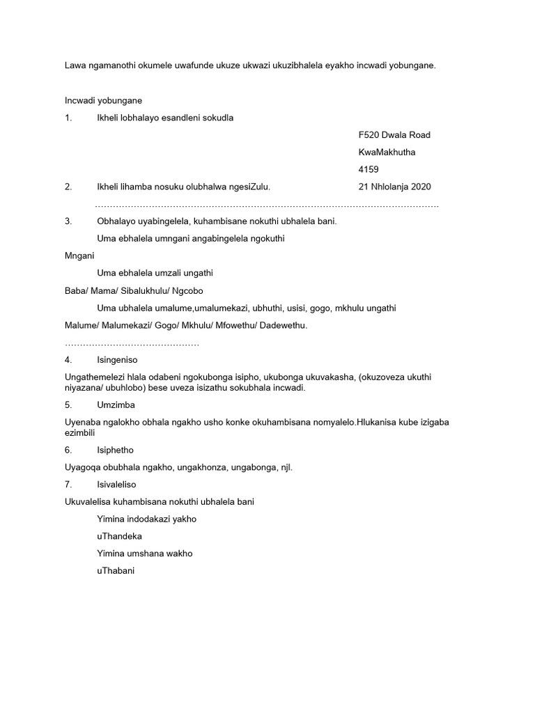 Incwadi Yobungane: Umhlahlandlela Wokubhala | PDF