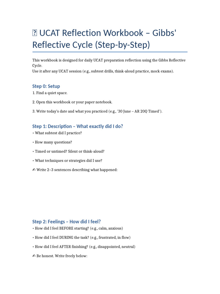 UCAT Reflection Workbook Guide | PDF
