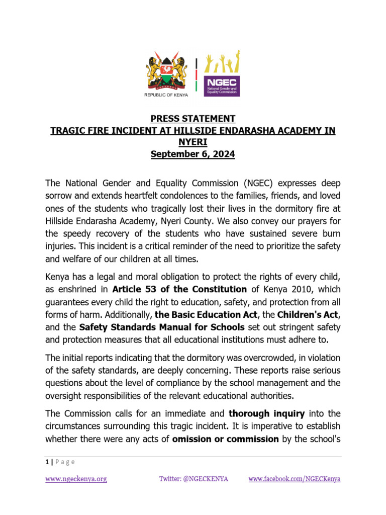 Tragic Fire at Hillside Academy, Nyeri | PDF | Safety | Justice
