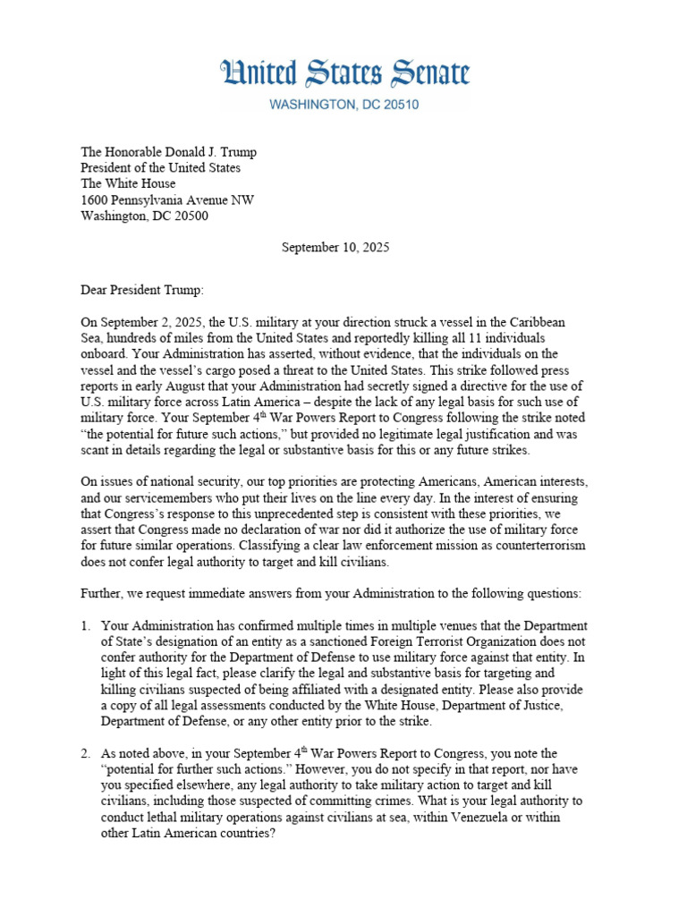 Military Action Inquiry to Trump Administration | PDF | Presidents Of ...