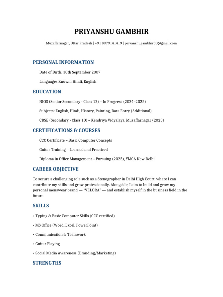 Modern Resume Priyanshu Gambhir | PDF
